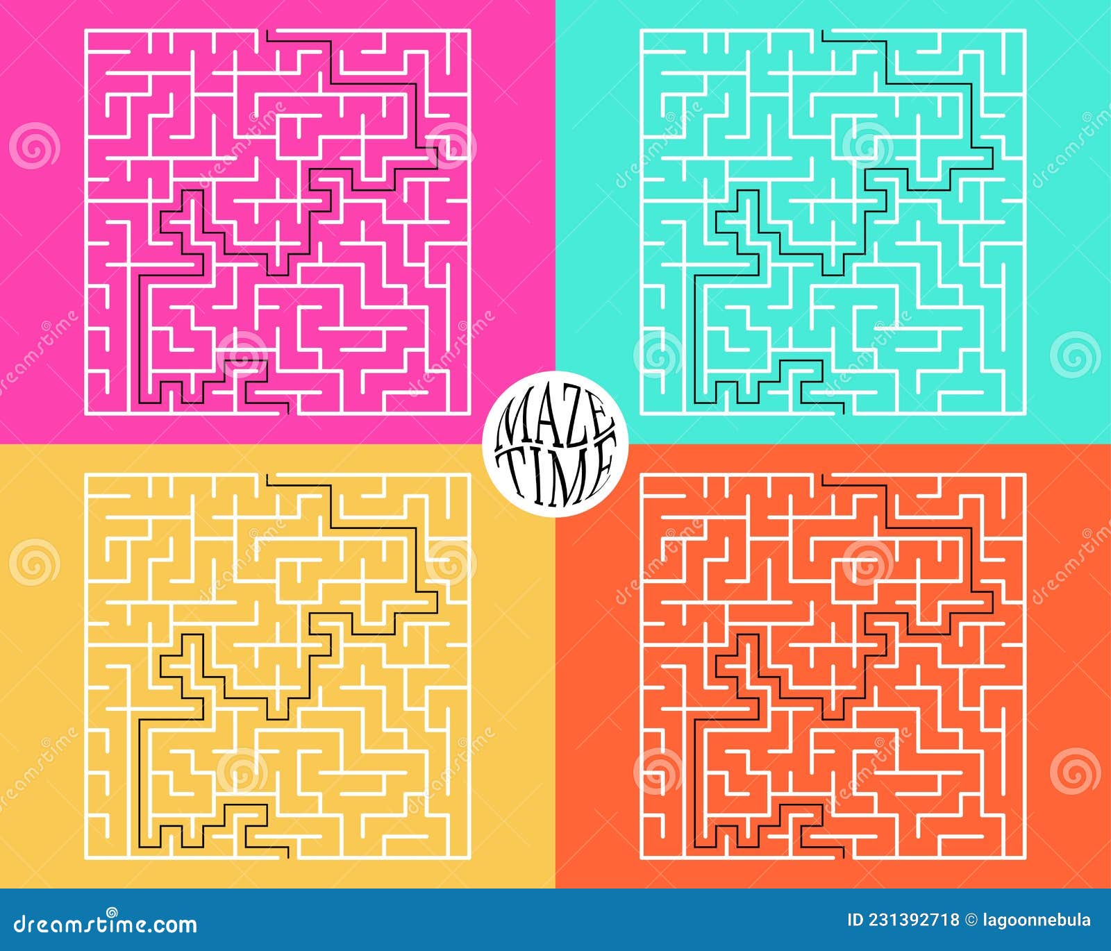 Set of a Labyrinth Game. Rectangular Maze or Puzzle Design Template ...