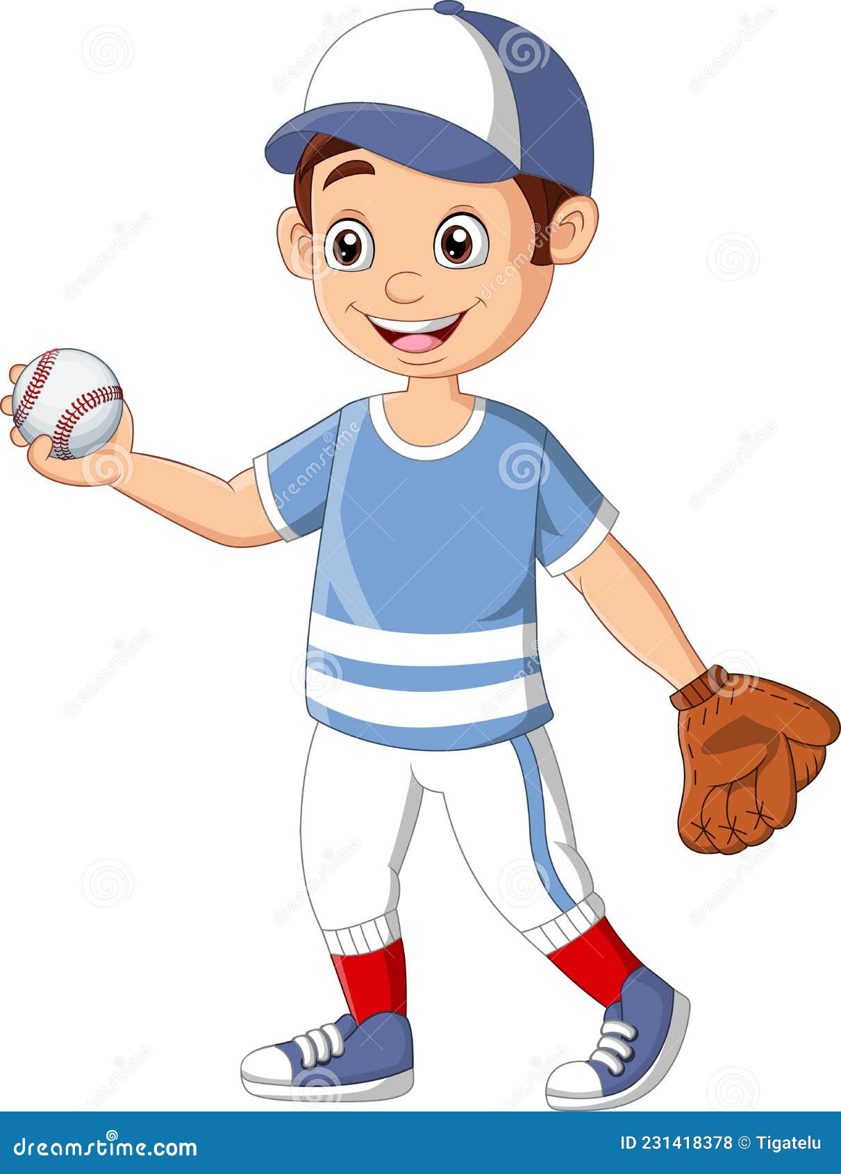 Cartoon Little Boy Playing a Baseball Stock Vector - Illustration of ...