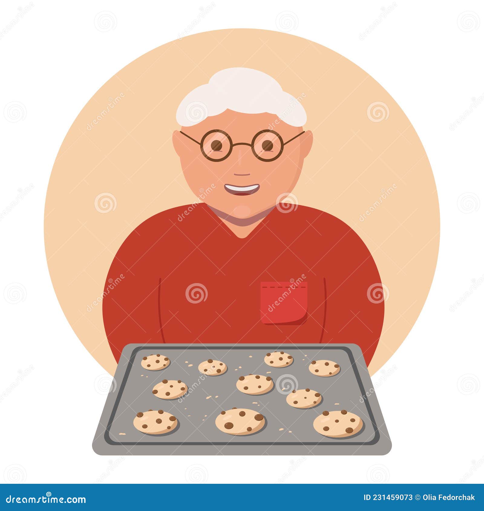 Grandfather Cooking Cookies with Chocolate. Old Man Granny Cooking ...