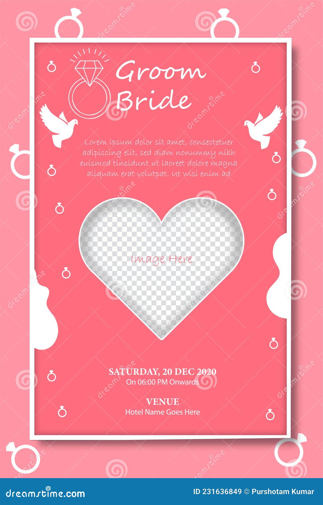 Wedding Invitation Pink Heart Image Ready To Print Stock Vector ...