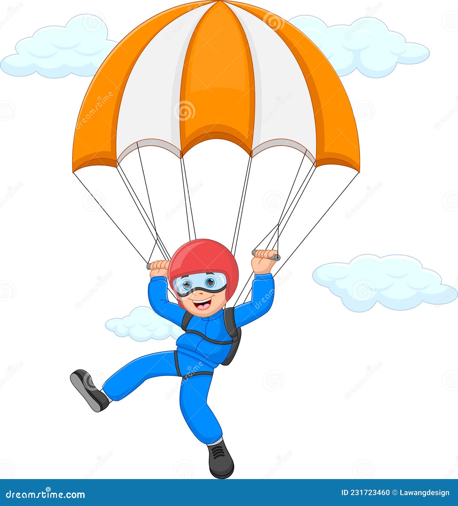 Happy Parachuting Girl Falling With A Parachute Showing Thumbs Up ...