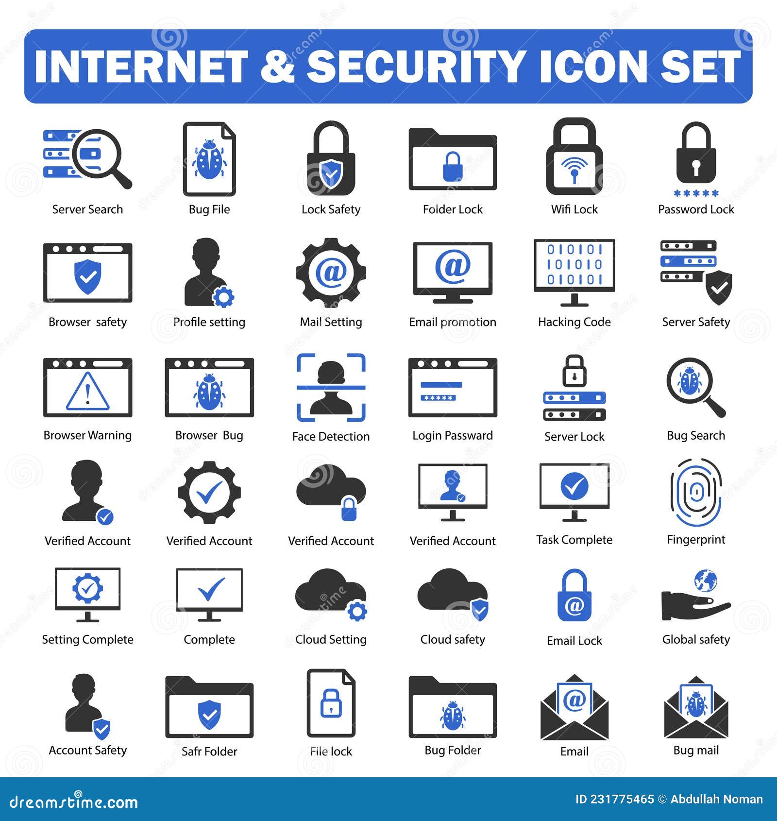 Internet Safety and Security Icon Set Black and Blue Stock Vector ...