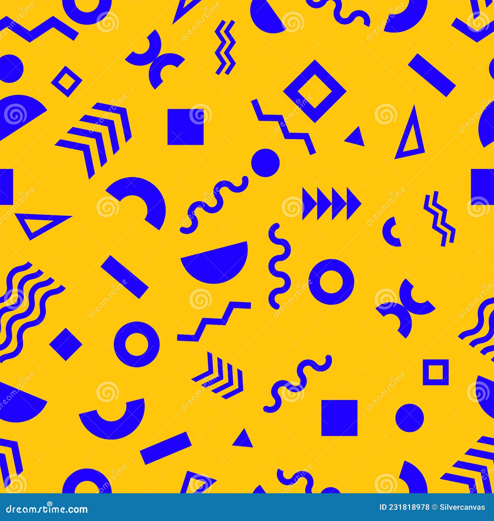 Yellow and Blue Memphis Seamless Pattern Background. Trendy Geometric ...