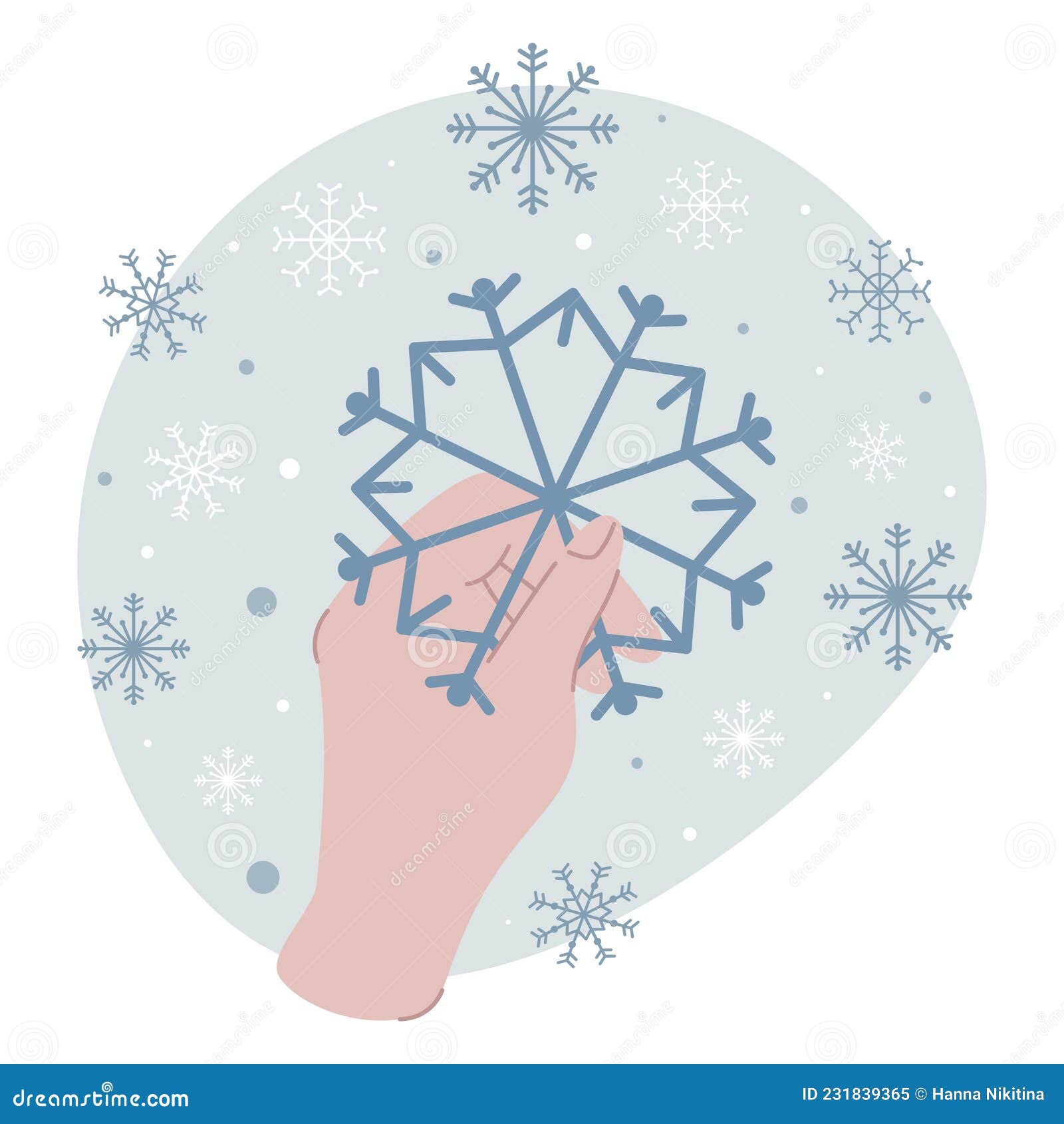Hand Holding Blue Snowflake Isolated on White Background. Stock Vector ...