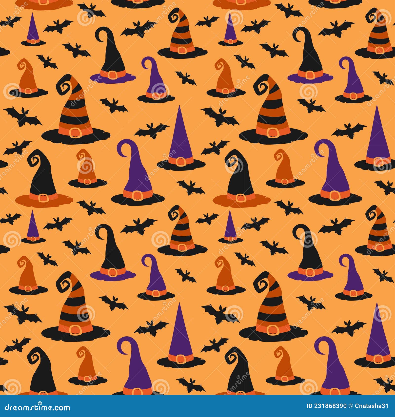 Halloween Seamless Pattern. Witch S Hats, Bats Stock Vector ...