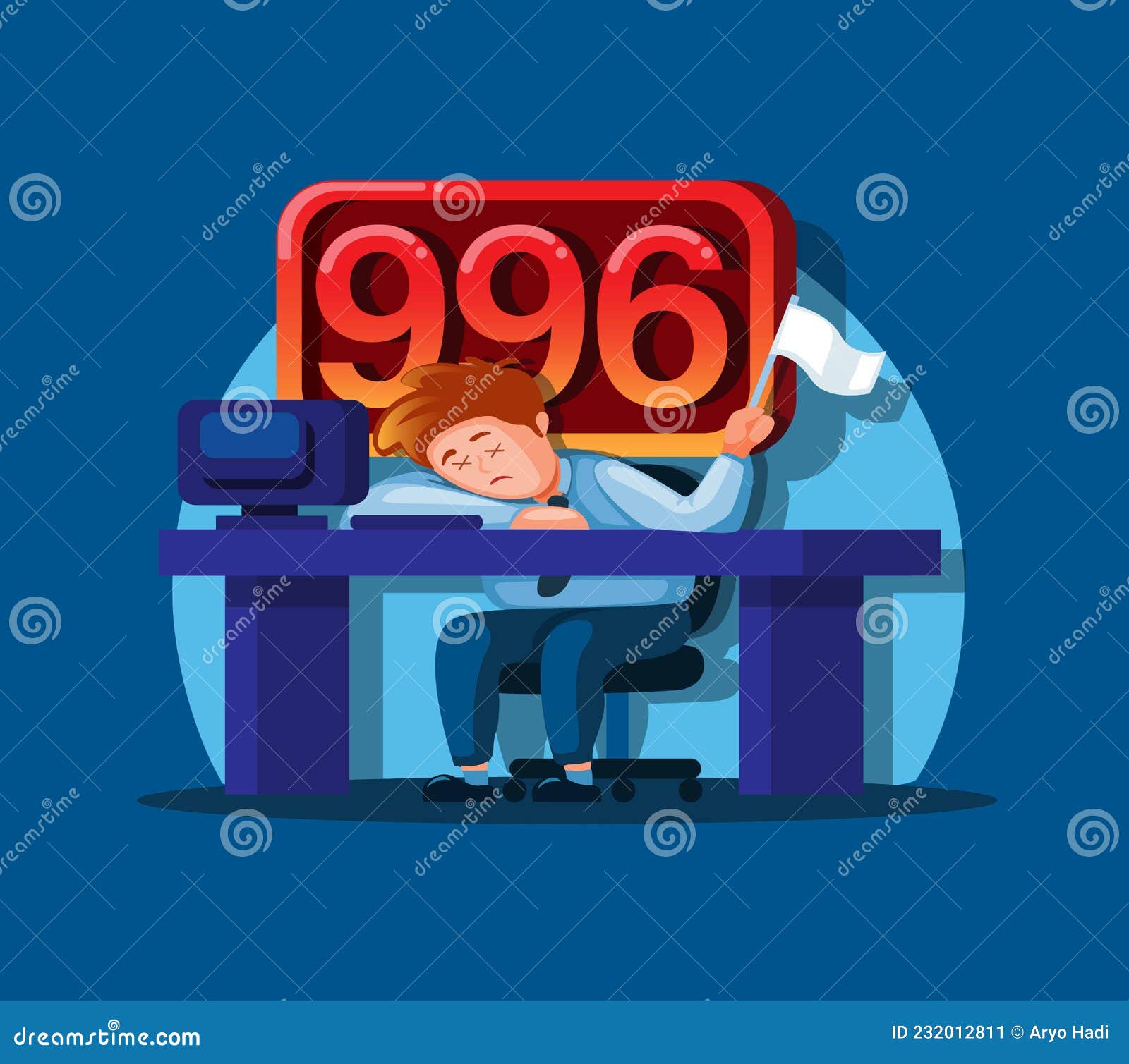 996 Working Hour with Officeman Tired Cartoon Illustration Vector Stock ...