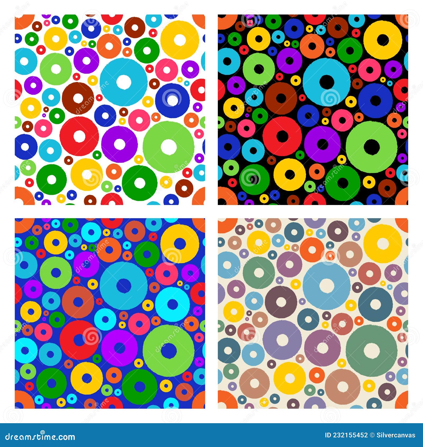 Set of 4 Seamless Pattern Background. Simple Circles Geometric Elements ...