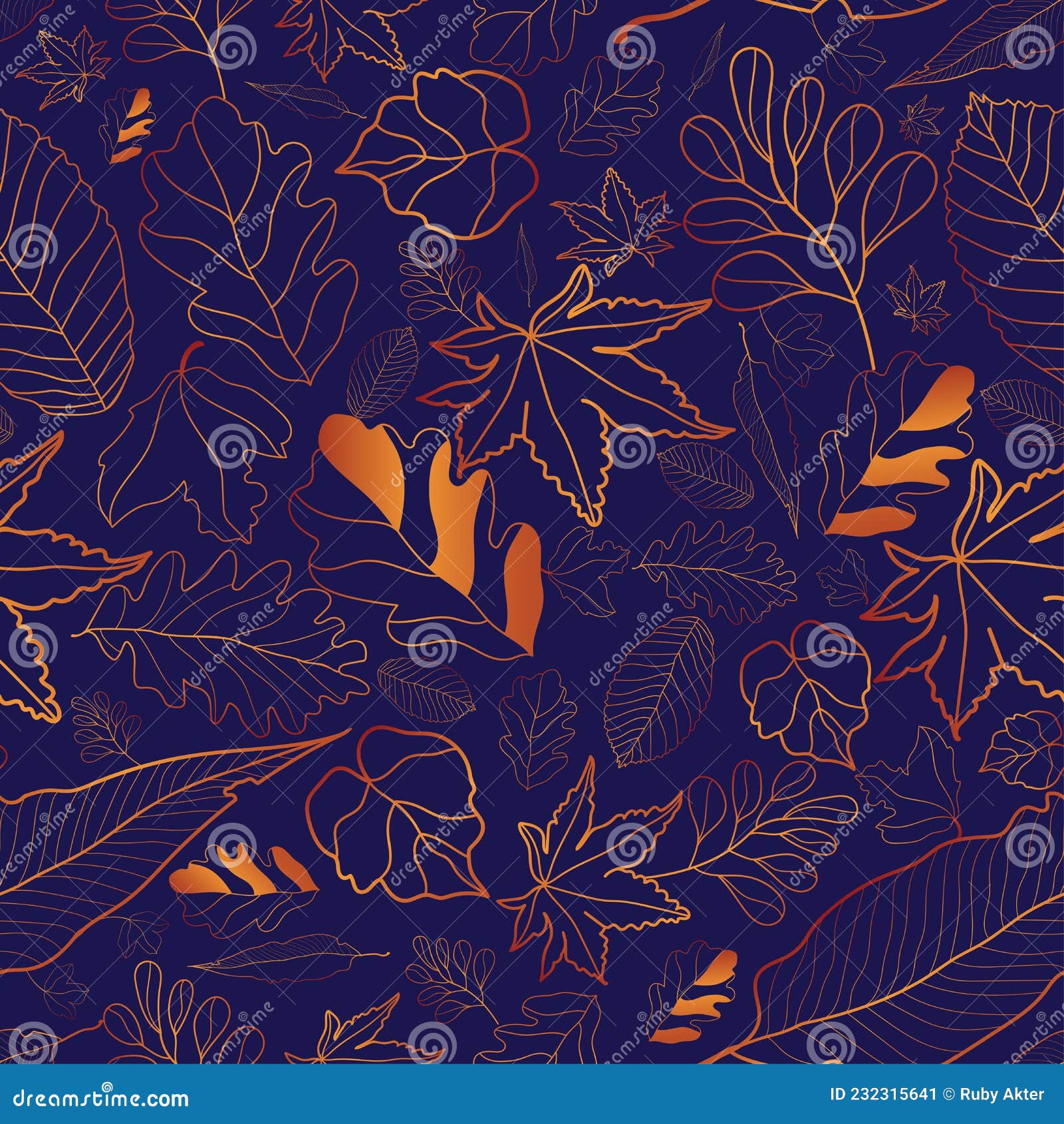 Line Art Fall Leaves Gradient Seamless Pattern Stock Vector ...