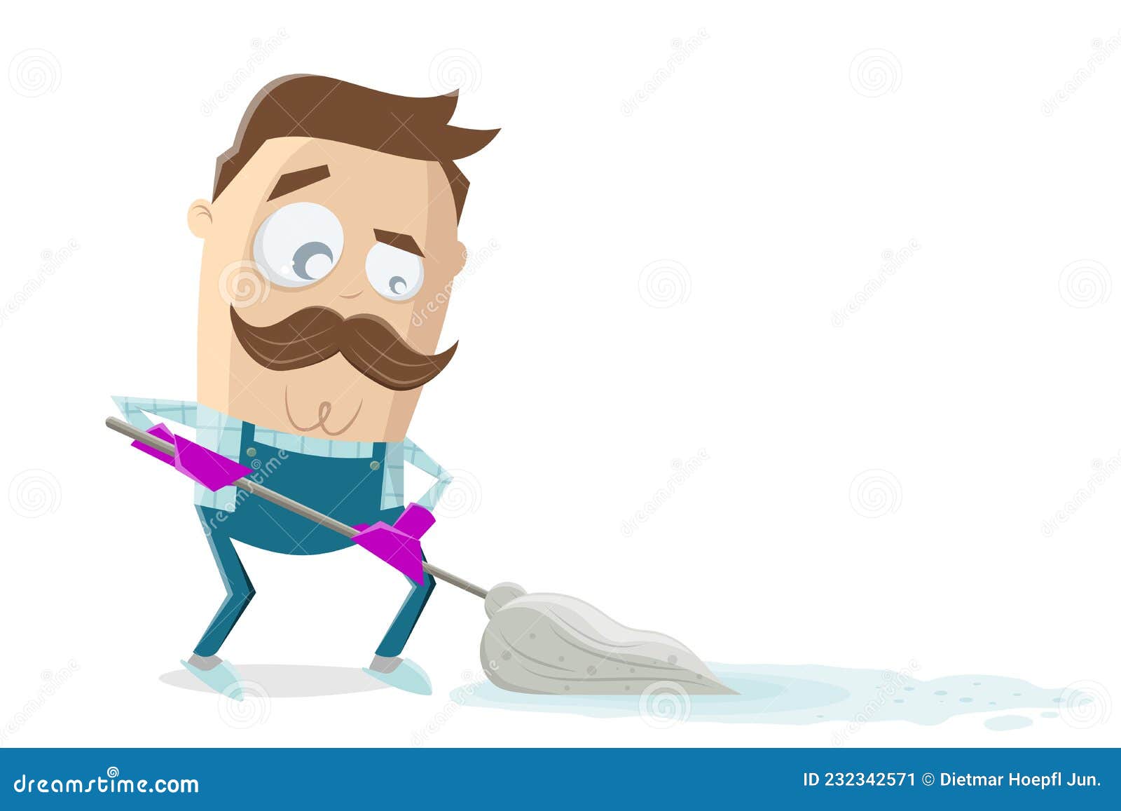 Funny Cartoon Man Wiping the Floor Stock Vector - Illustration of ...