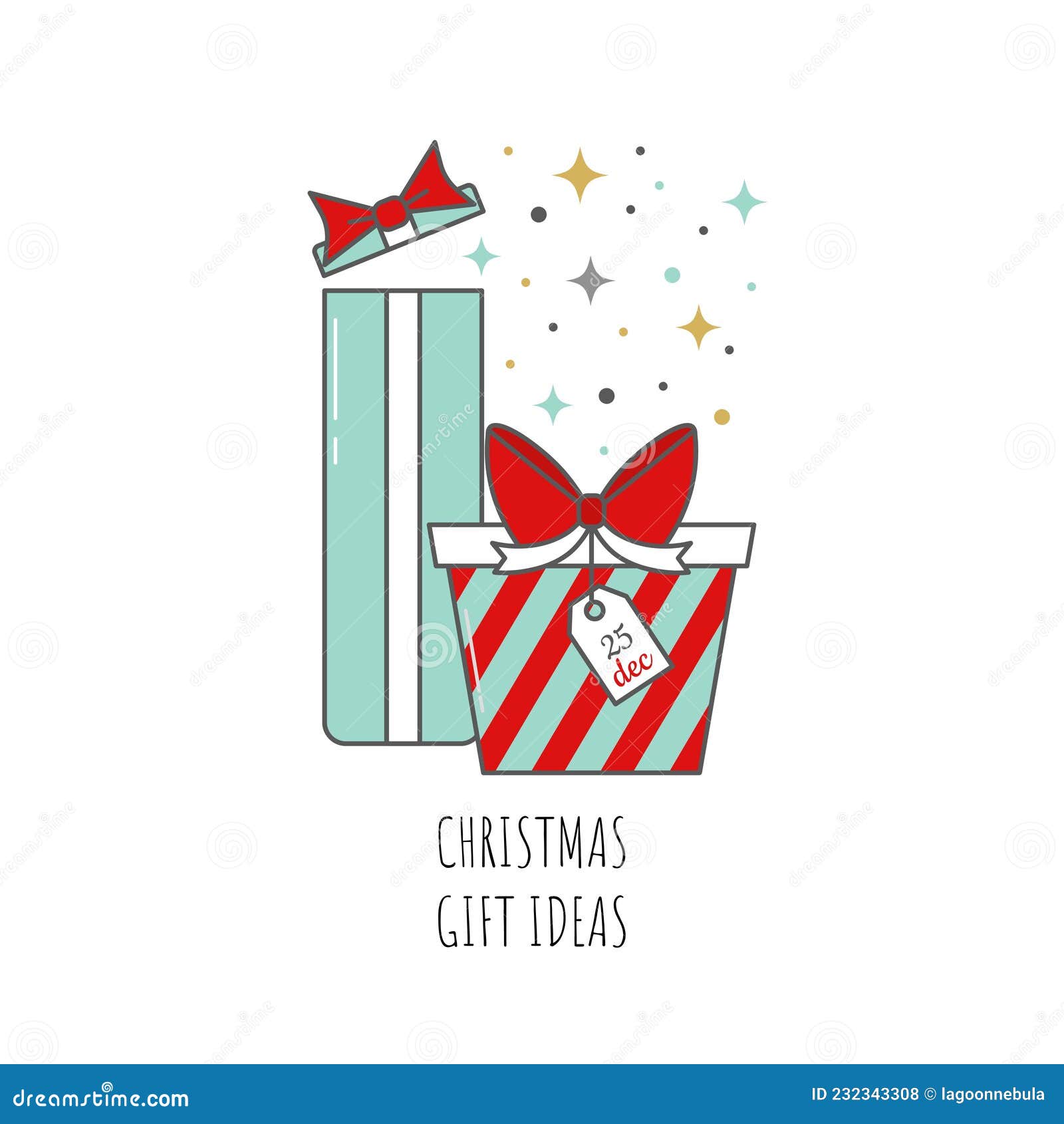 Vector Line Style Logo with Christmas Gift Boxes. Cute Illustration of ...