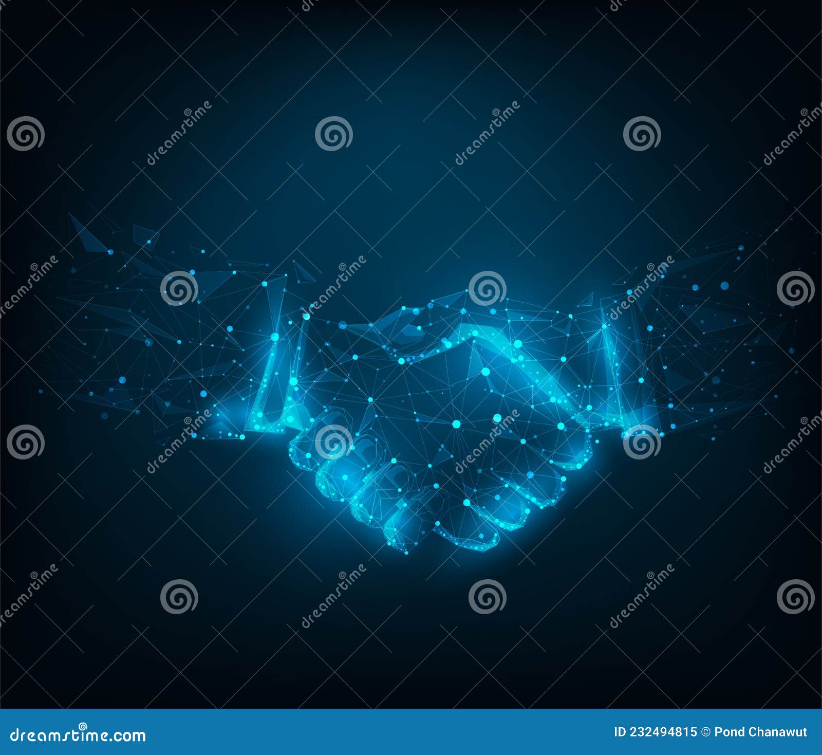 Abstract Poly Line and Point Agreement Handshake on Blue Dark Blue ...