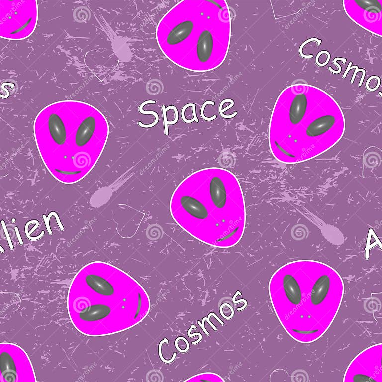 Pattern for Cool Girls with Pink Aliens and Text on Grunge Texture ...