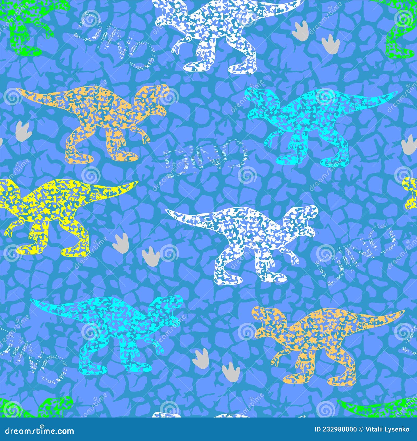 Multicolored Dinosaurs on Blue Background. Stock Vector - Illustration ...