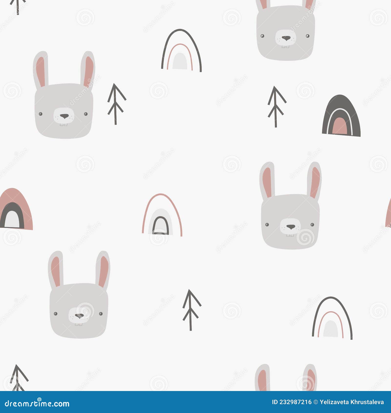 Cute Bunny Rabbit Seamless Pattern Vector Background. Stock Vector ...