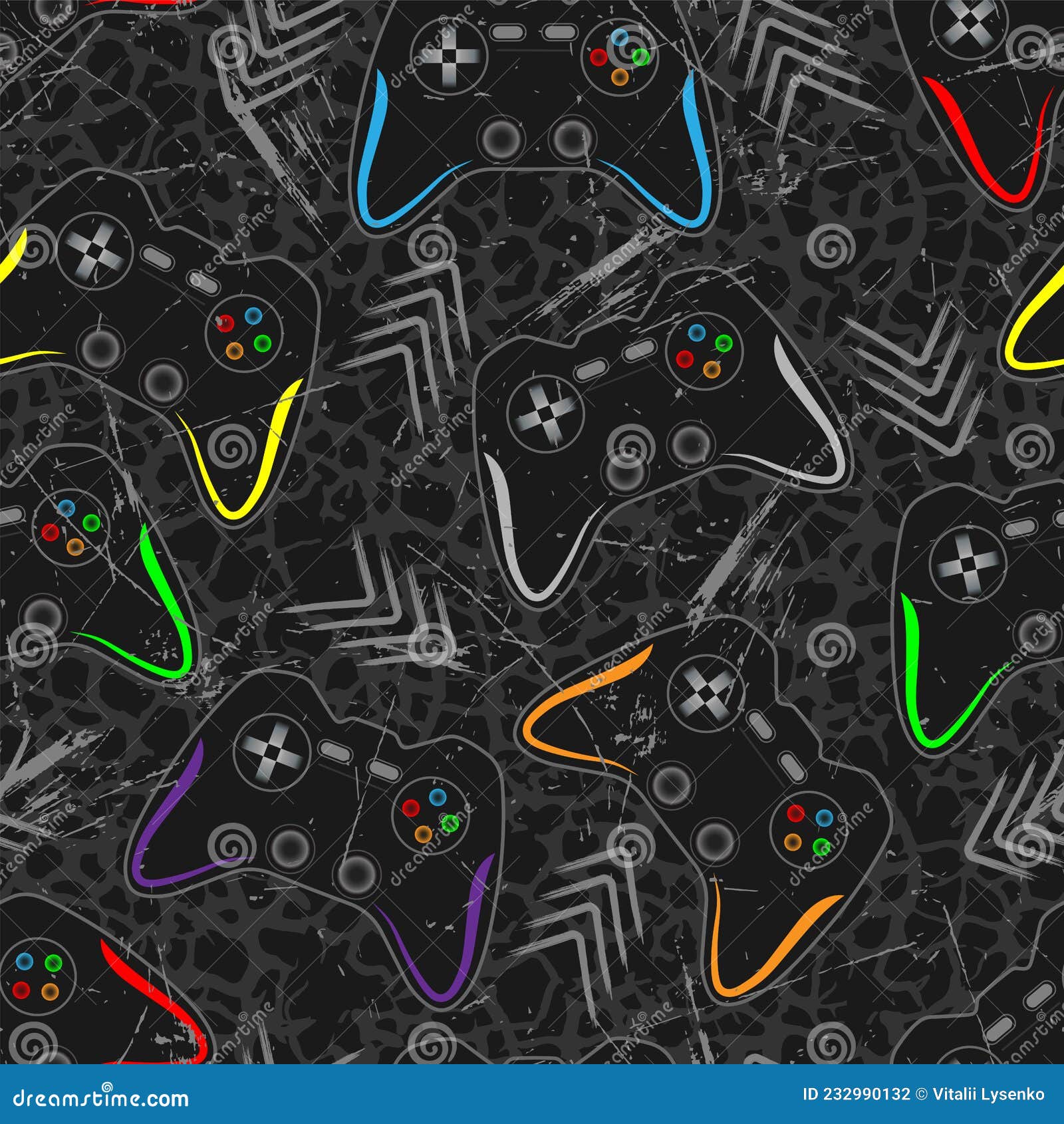 Grunge Pattern with Game Joystick on Gray Grunge. Stock Vector ...