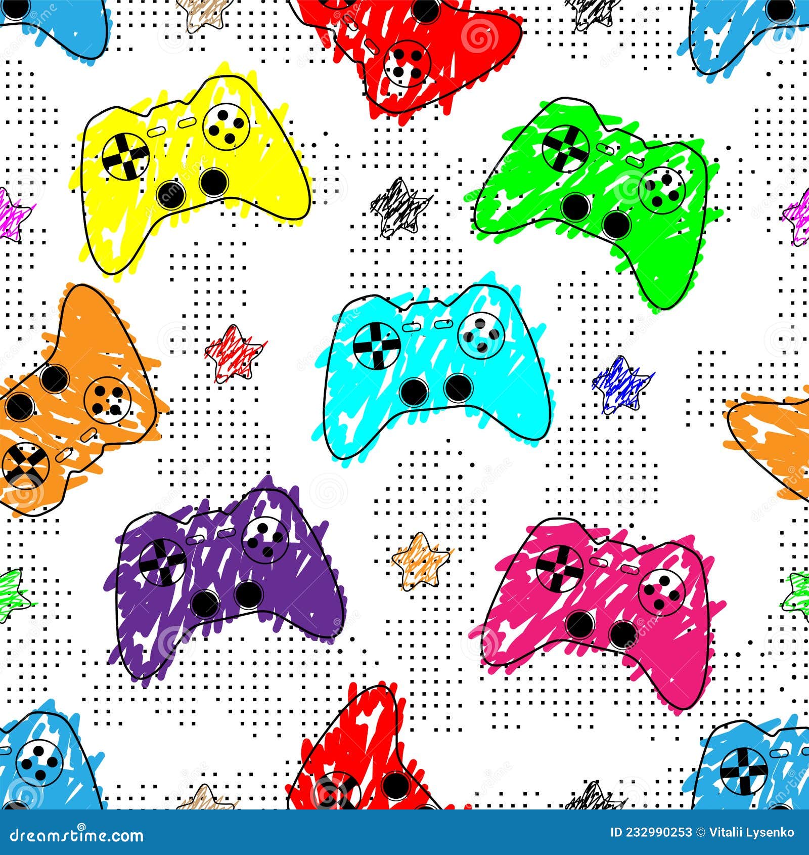 Multicolored Game Joysticks and Stars. Stock Vector - Illustration of ...