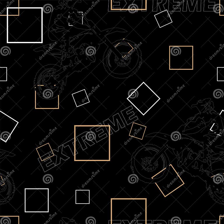 Pattern with Man on Motorcycle and Squares Stock Vector - Illustration ...