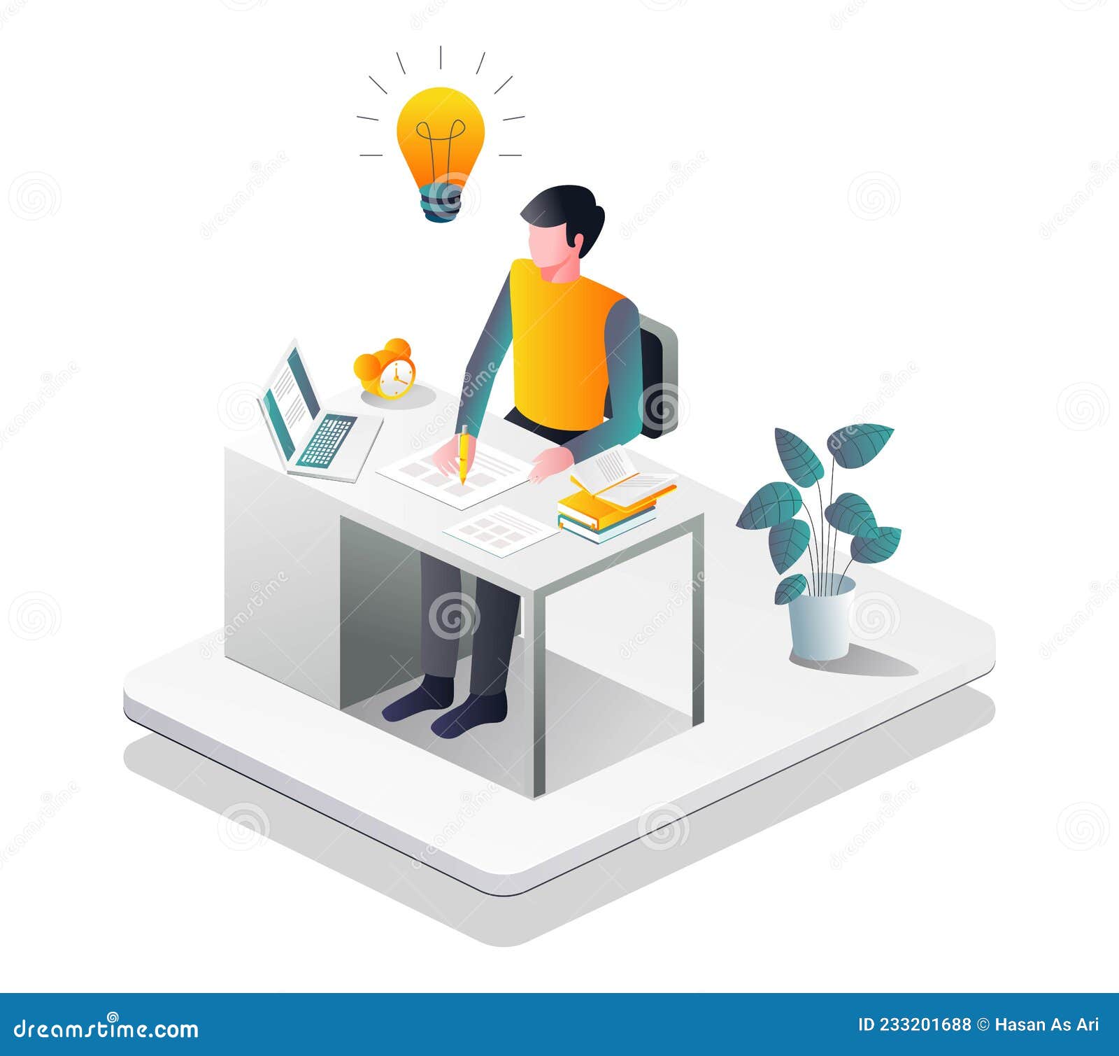 Boy writing at study table stock vector. Illustration of elementary ...