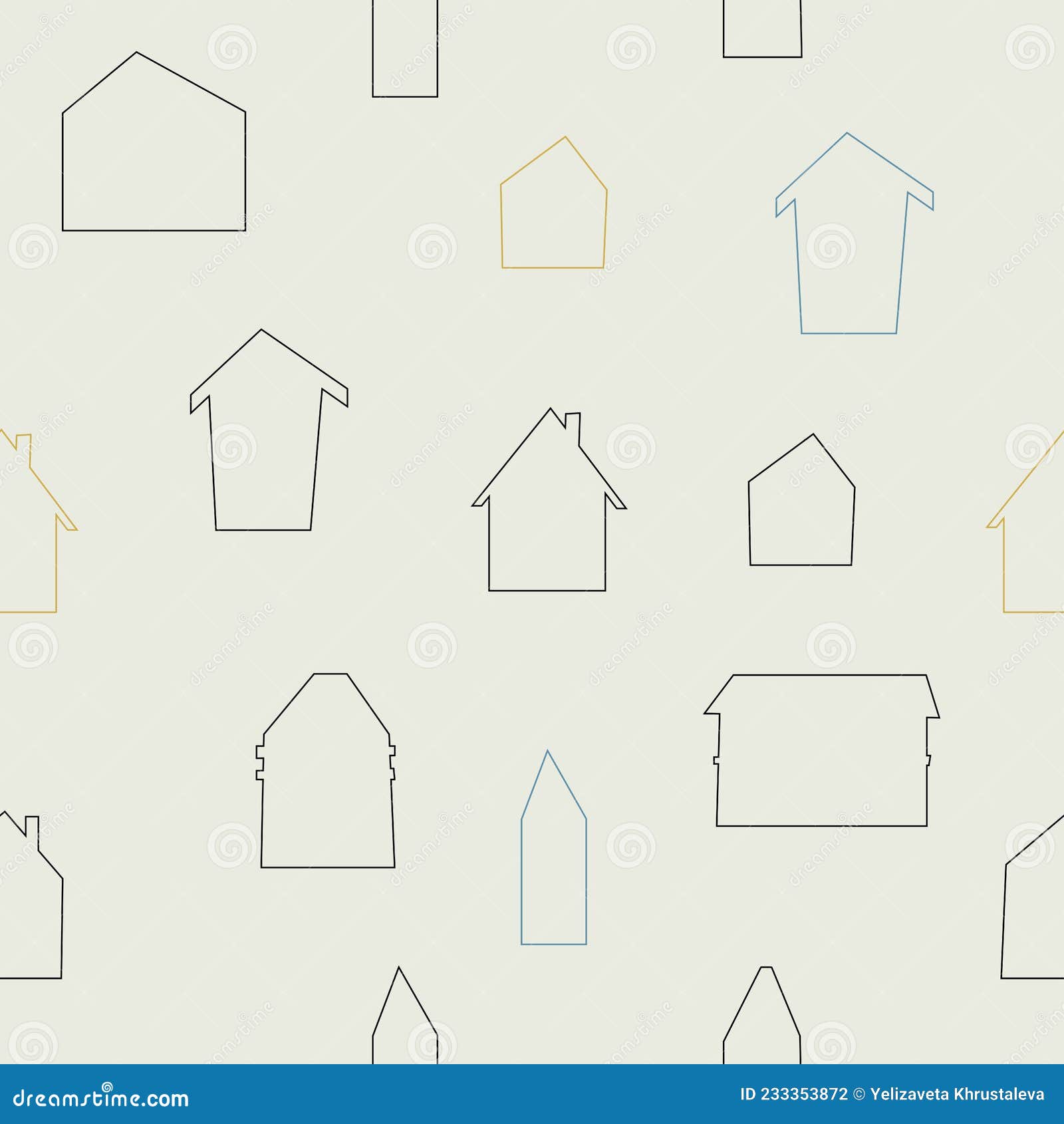 Abstract Seamless Pattern with Outline Houses. Stock Vector ...