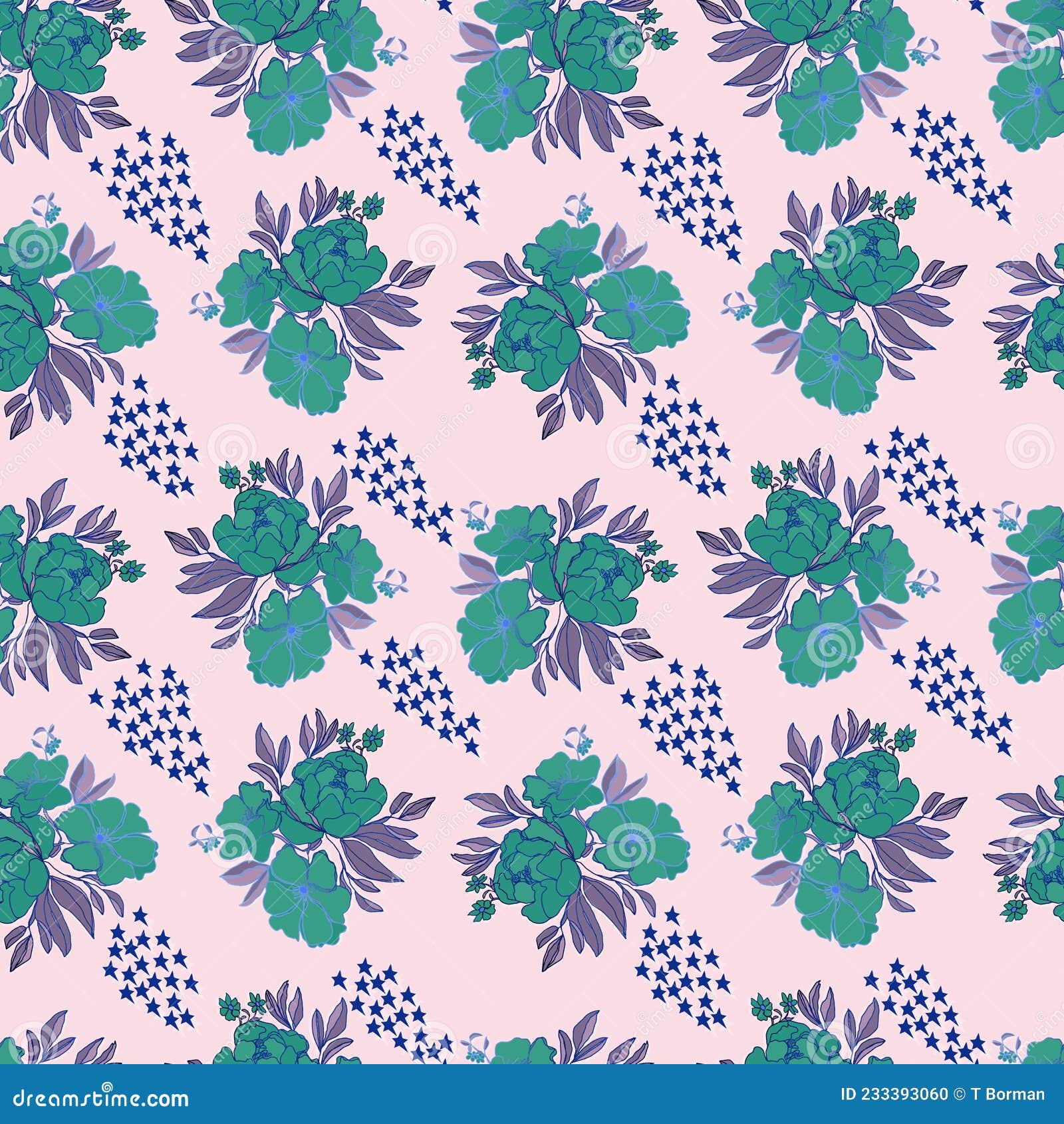 Seamless Pattern Flowers with Leaves. Botanical Illustration for ...