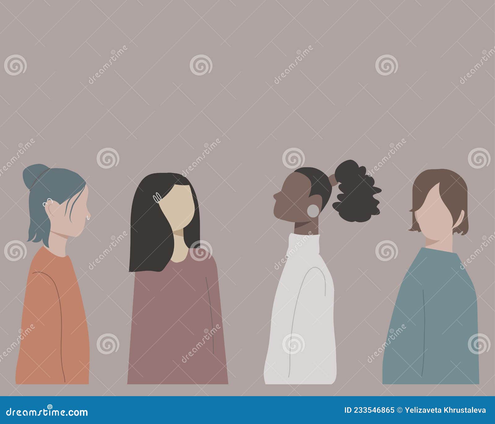 Four Young Women or Girls Dressed in Trendy Clothes Standing Together ...