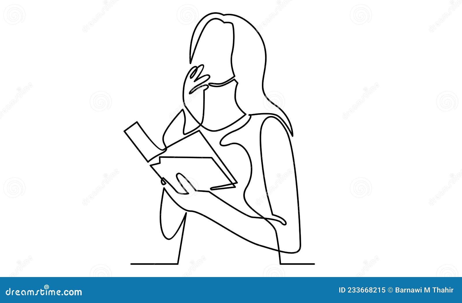 Continue Line of Woman Read a Book Stock Vector - Illustration of cute ...