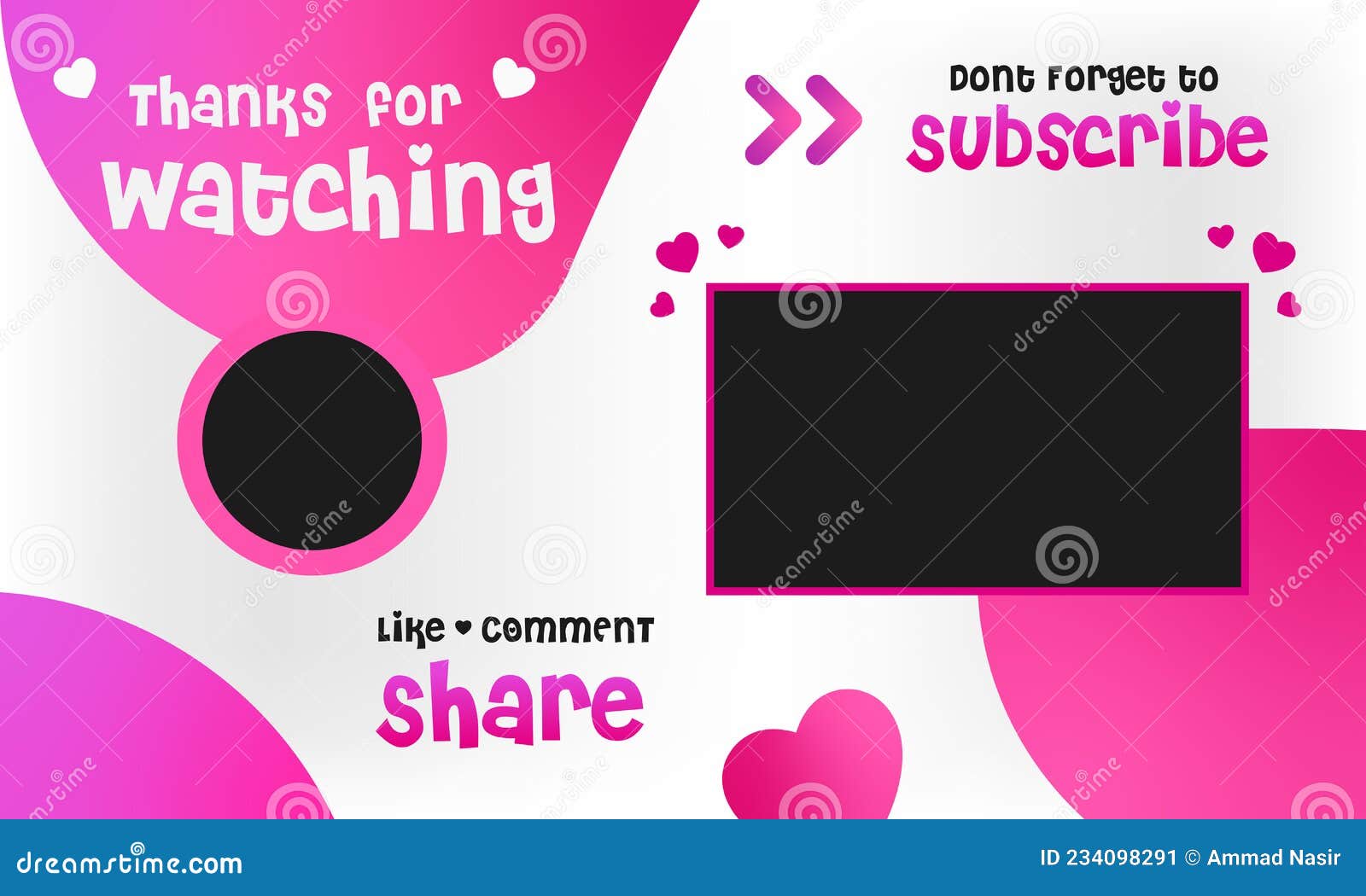 Beautiful Pink End Screen Design with Minimalist Outro Design Stock ...