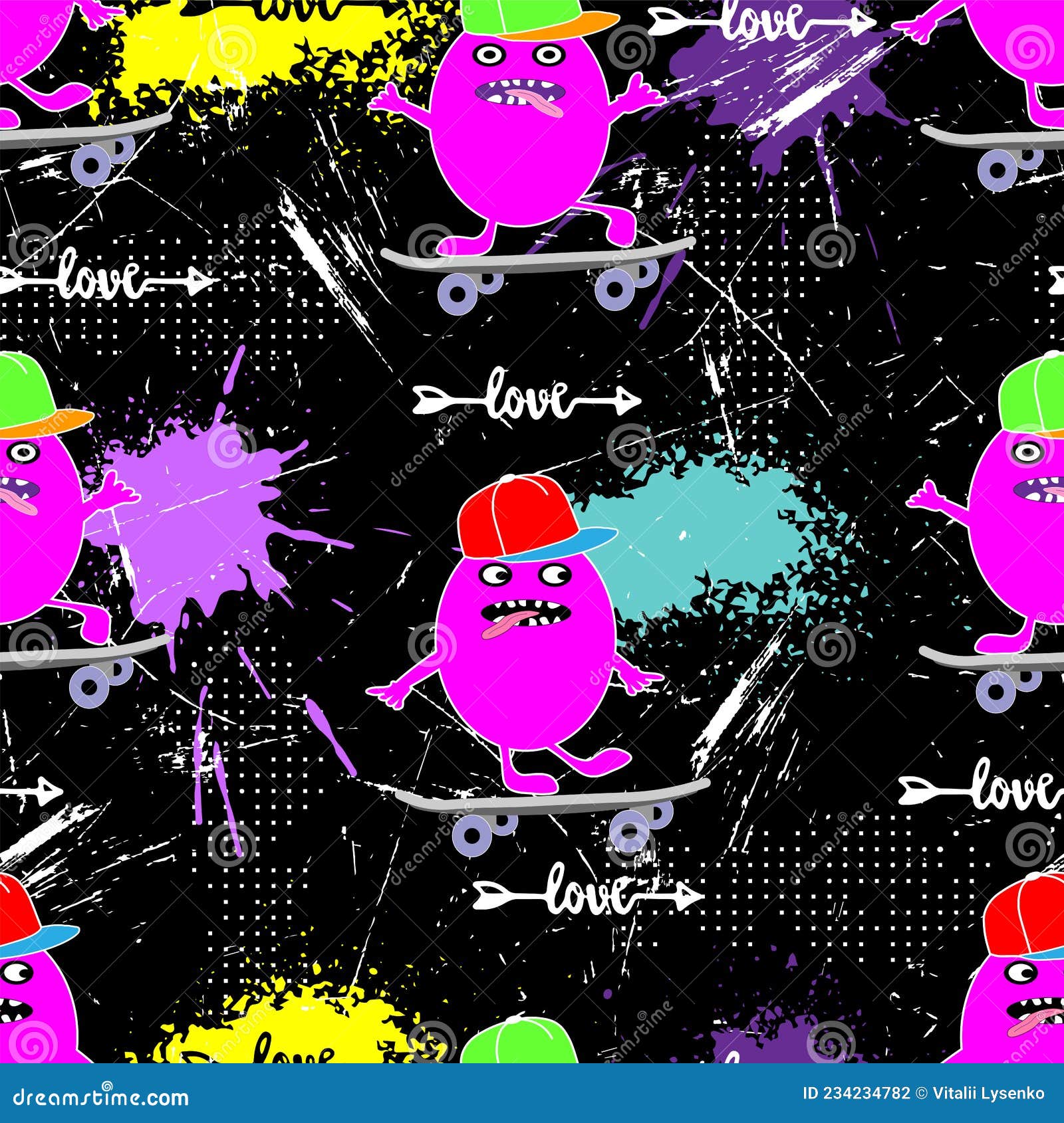 A Texture With Sad Monsters Over Dark Blue Background Vector Or Color ...