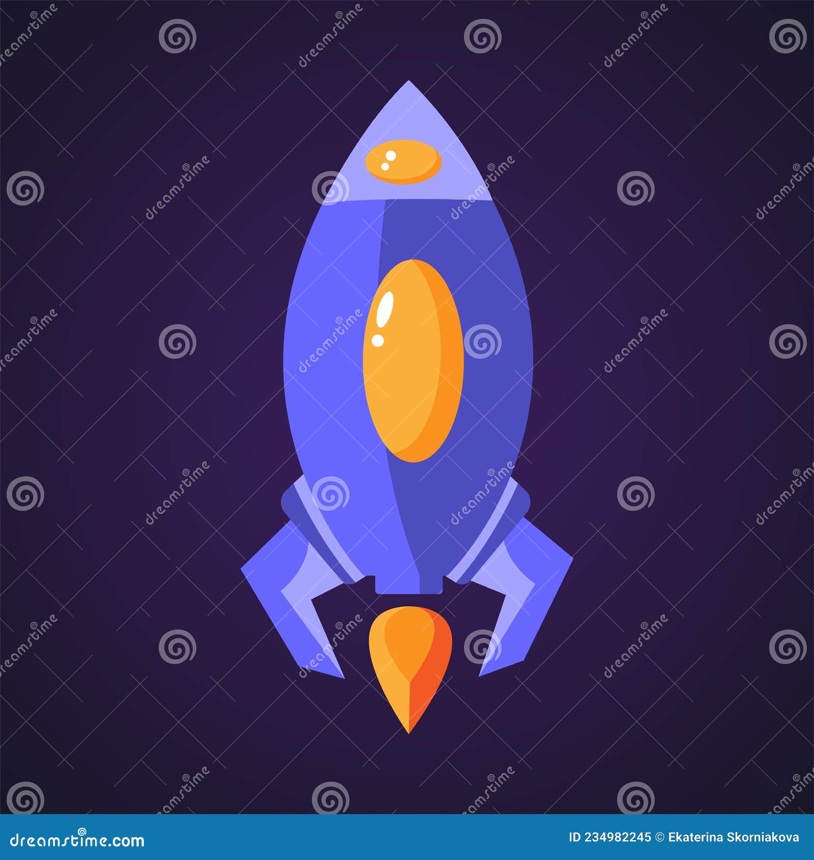 Blue Cartoon Rocket on Dark Blue Background Stock Vector - Illustration ...