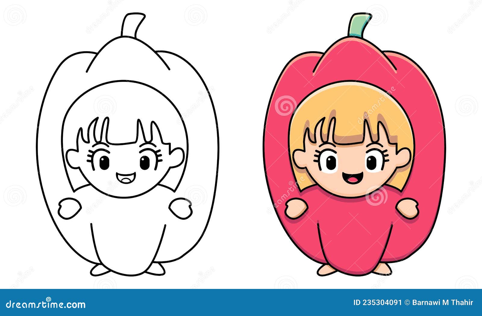 Girl in Paprika Costum Coloring Page for Kids Stock Vector ...