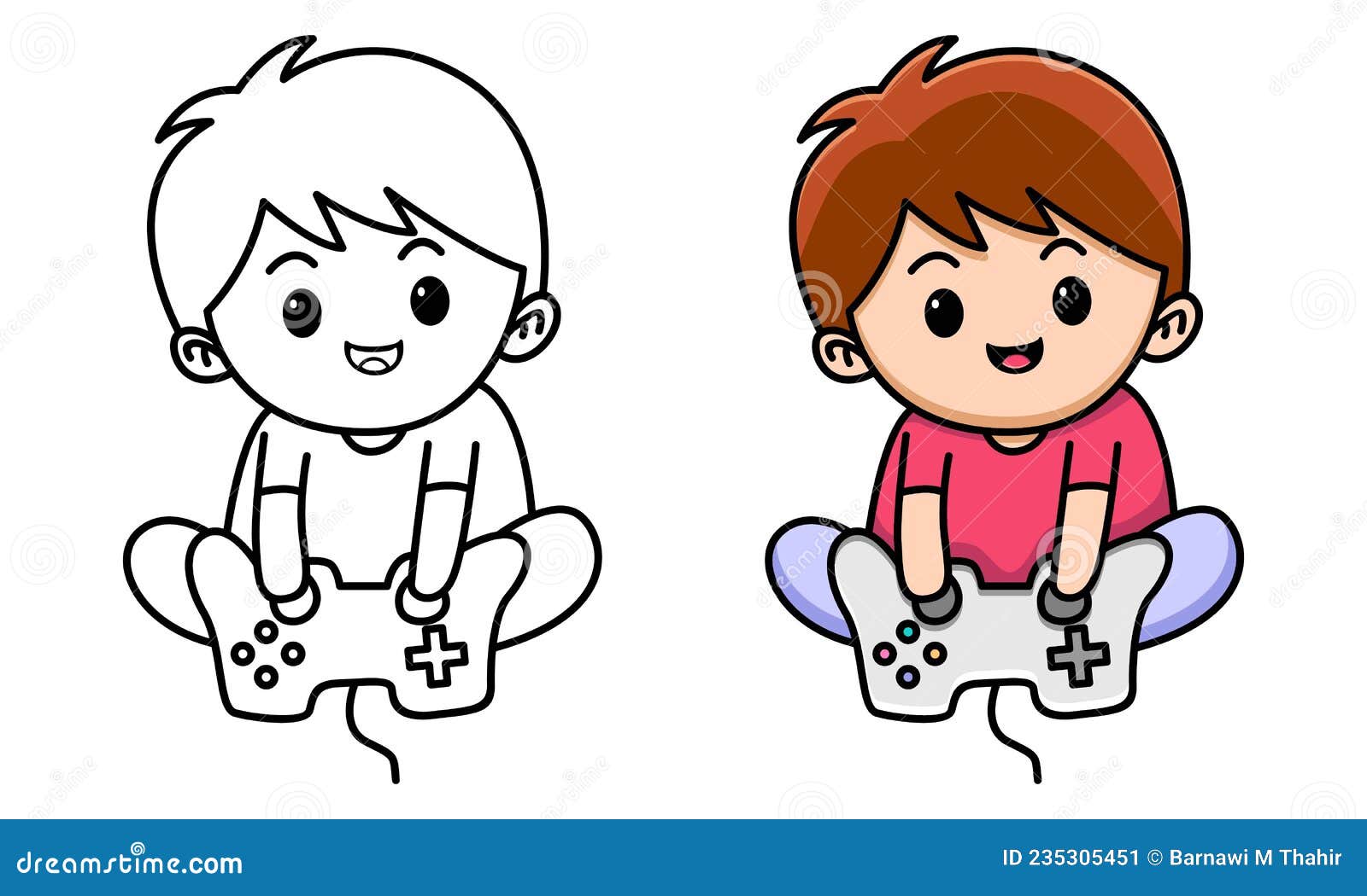 Boy Gaming Coloring Page for Kids Stock Vector - Illustration of ...