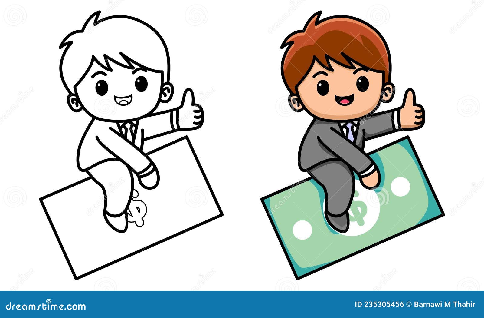 Businessman on Flying Money Coloring Page for Kids Stock Vector ...