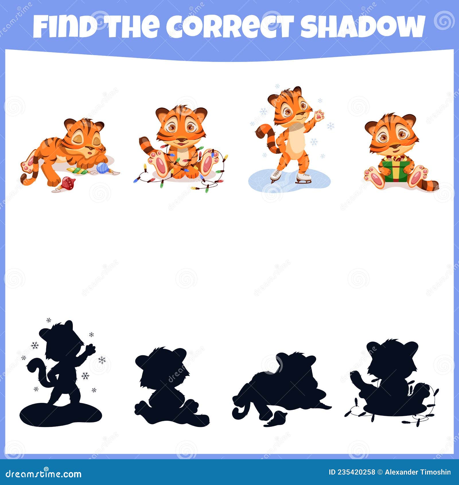 Educational Matching Game for Children with Cute Tiger. Stock Vector ...