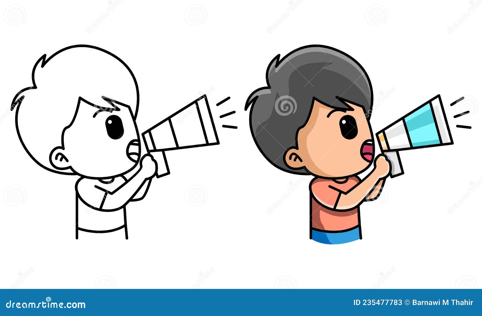 Boy Holding a Megaphone, Loudspeaker, Shouting, Announcing Coloring ...