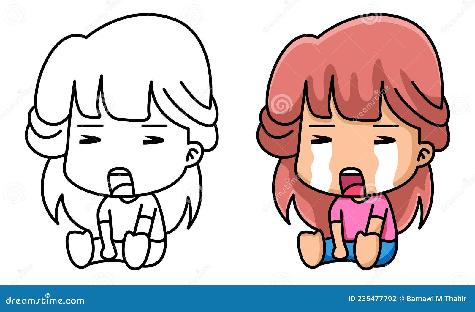 Sad Girl Coloring Page for Kids Stock Vector - Illustration of isolated ...