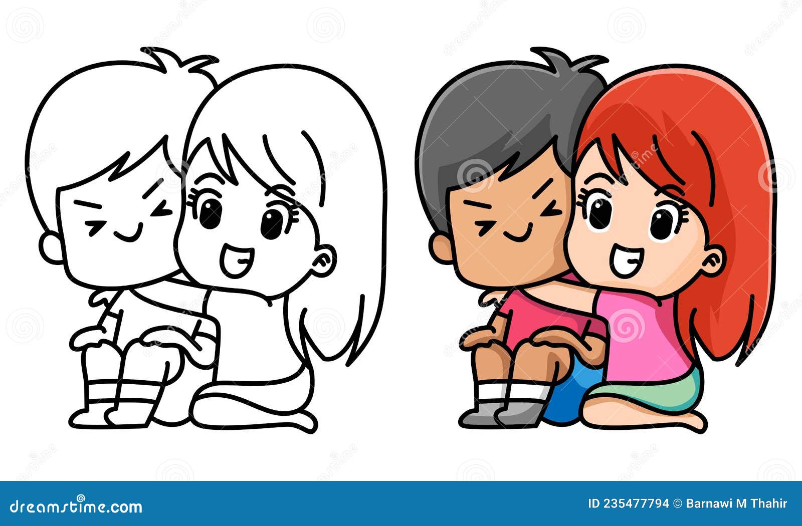 Lovers Couple Hugging, Happy Valentine, Coloring Page for Kids Stock ...