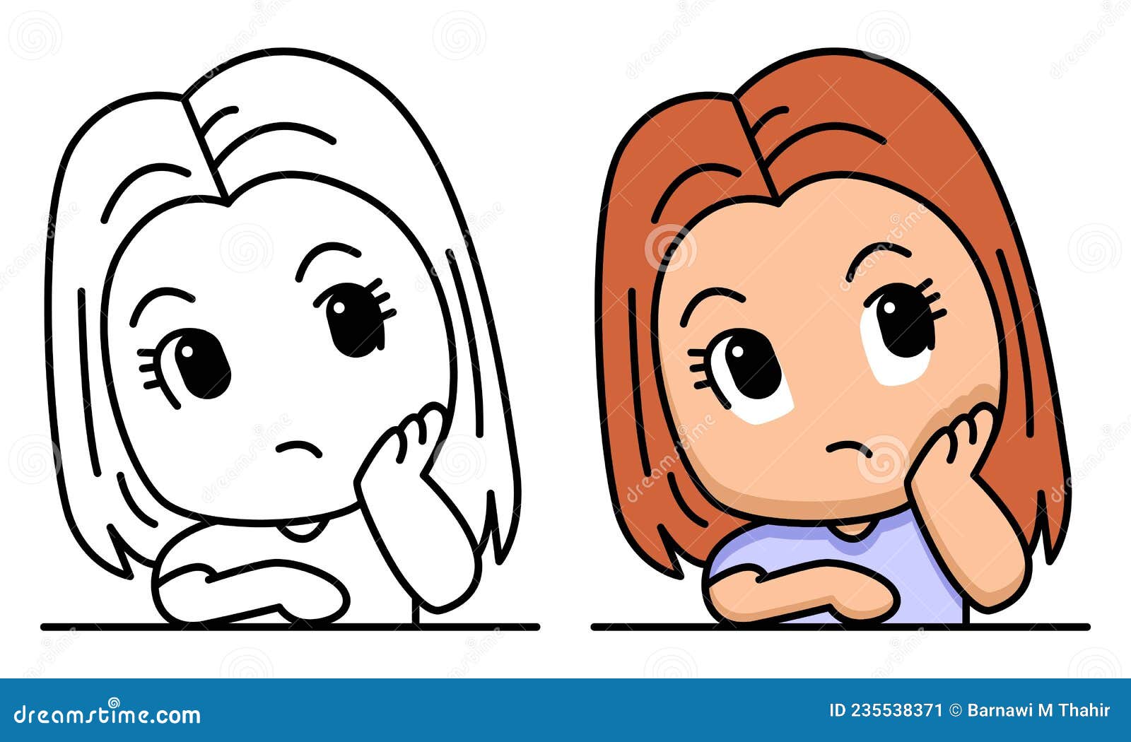 Cute Thinking Woman Coloring Page for Kids Stock Vector - Illustration ...