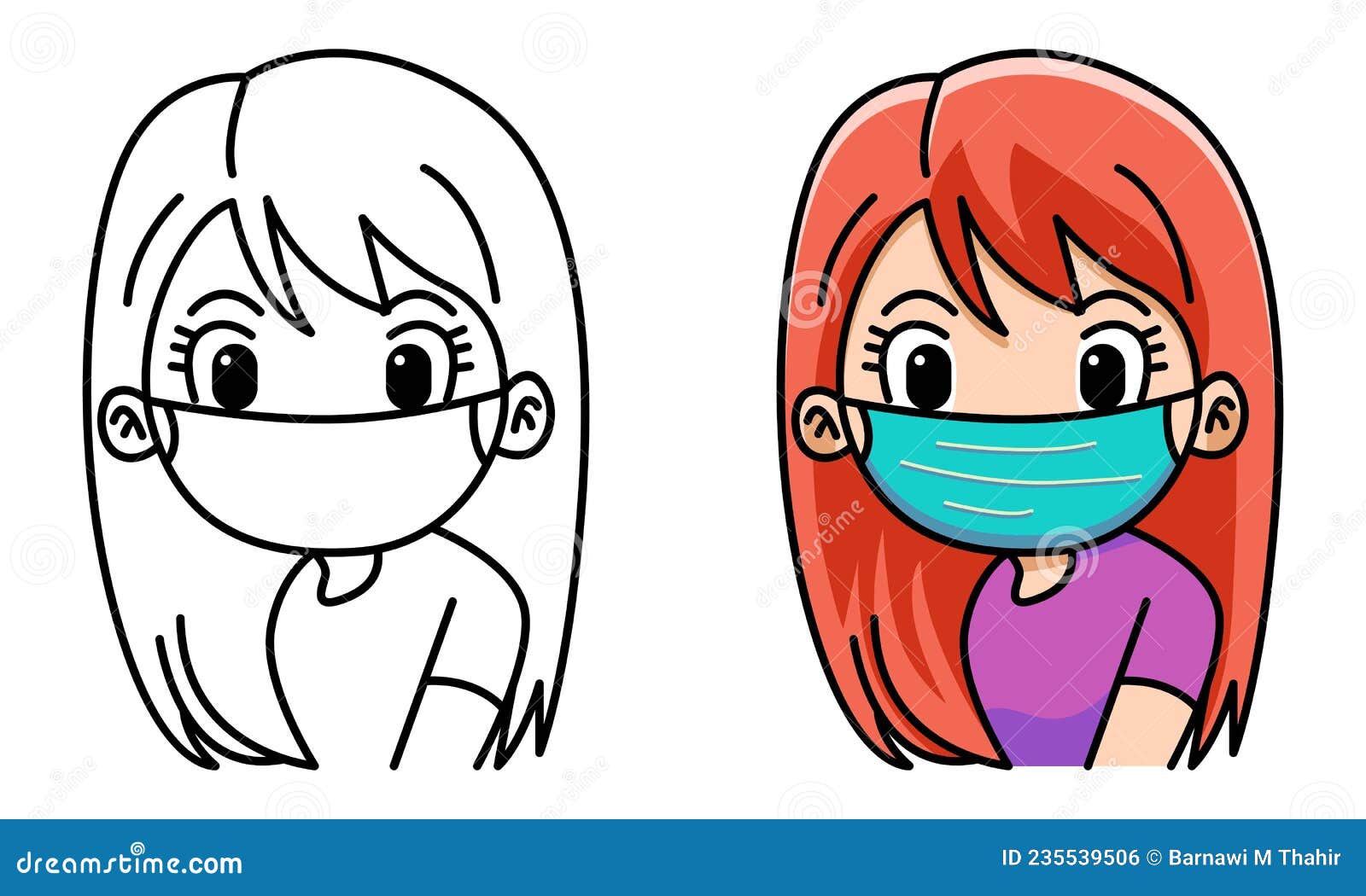 Girl Wearing Surgical Mask Coloring Page for Kids Stock Vector ...