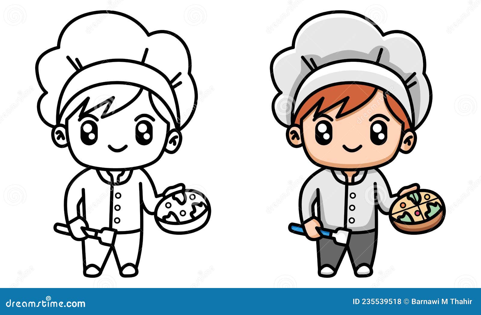 Chef Holding a Pizza Coloring Page for Kids Stock Vector - Illustration ...