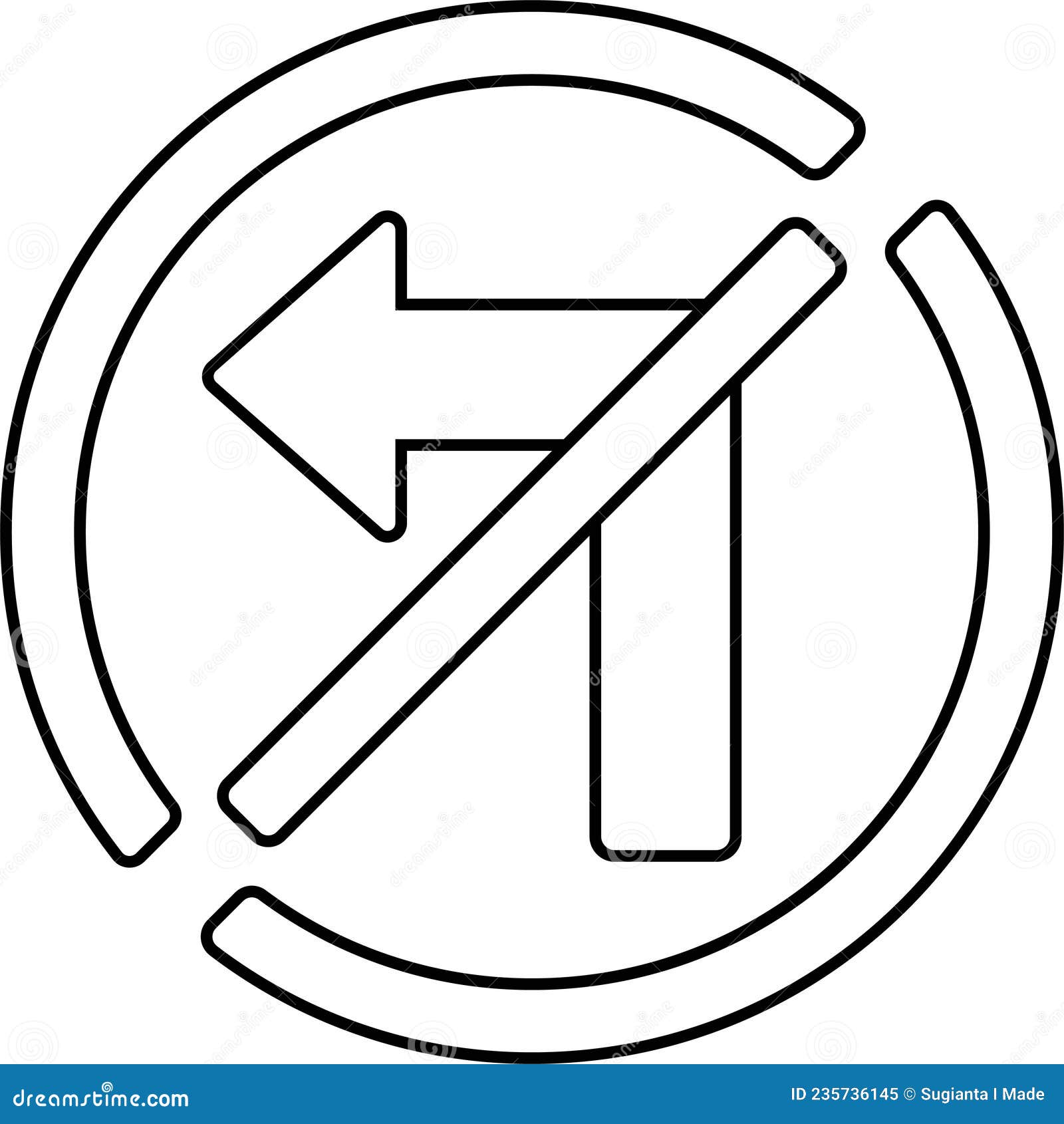 Line Art No Left Turn Sign Icon Vector Stock Vector - Illustration of ...
