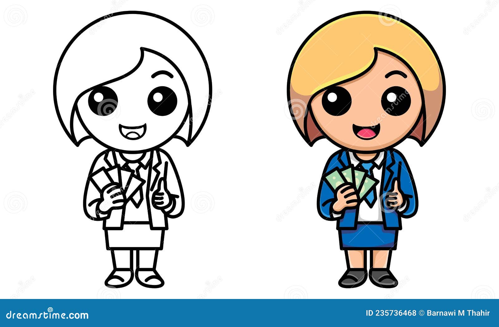 Businesswoman Hold Money Coloring Page for Kids Stock Vector ...