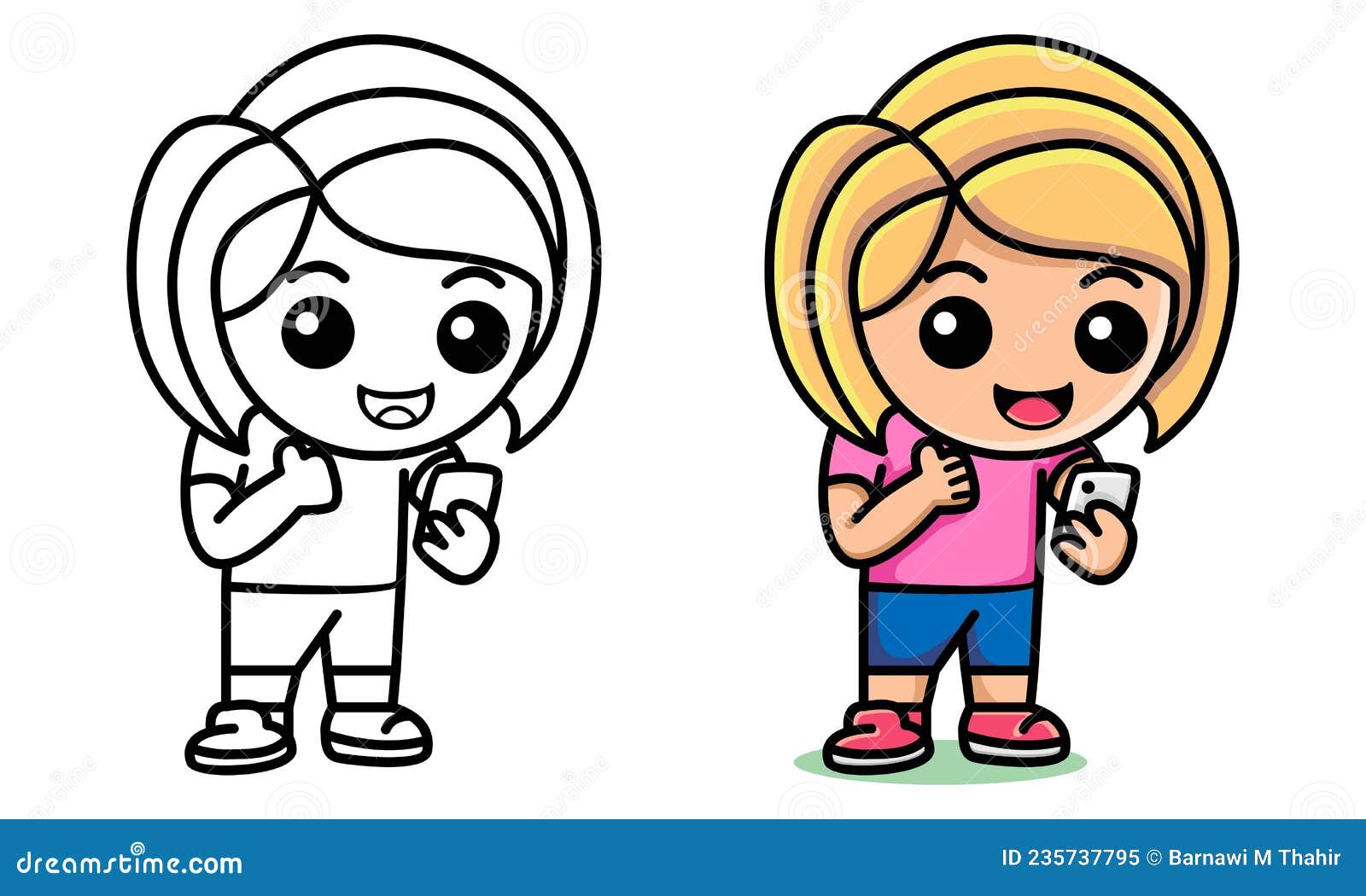 Girl Chatting with Her Boyfriend through the Chat App Coloring Page for ...