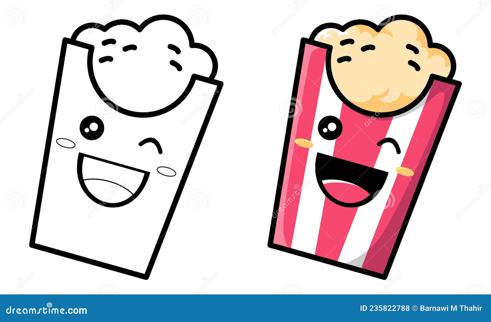 Cute Popcorn Coloring Page for Kids Stock Vector - Illustration of ...