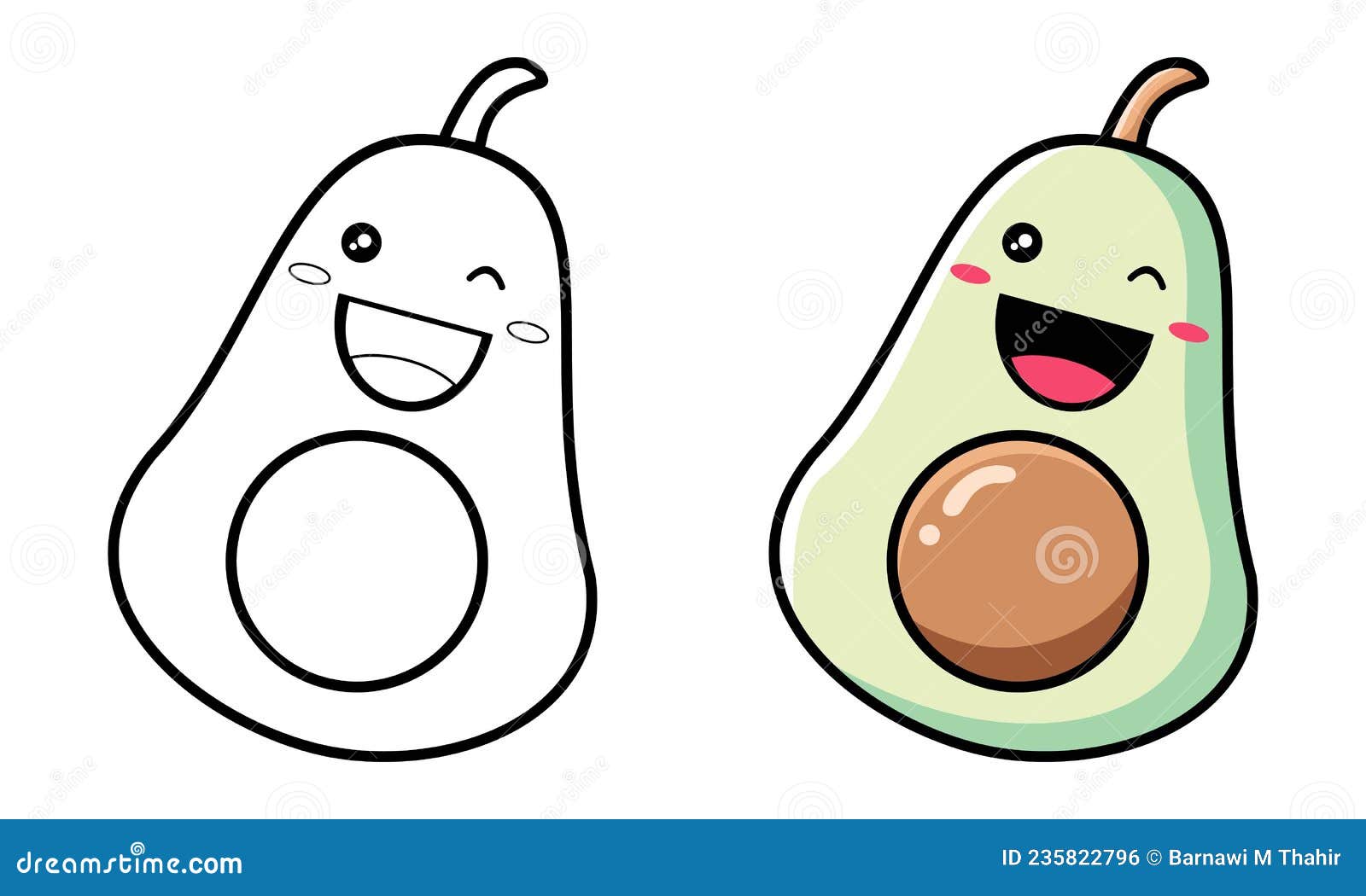 Cute Avocado Coloring Page for Kids Stock Vector - Illustration of icon ...