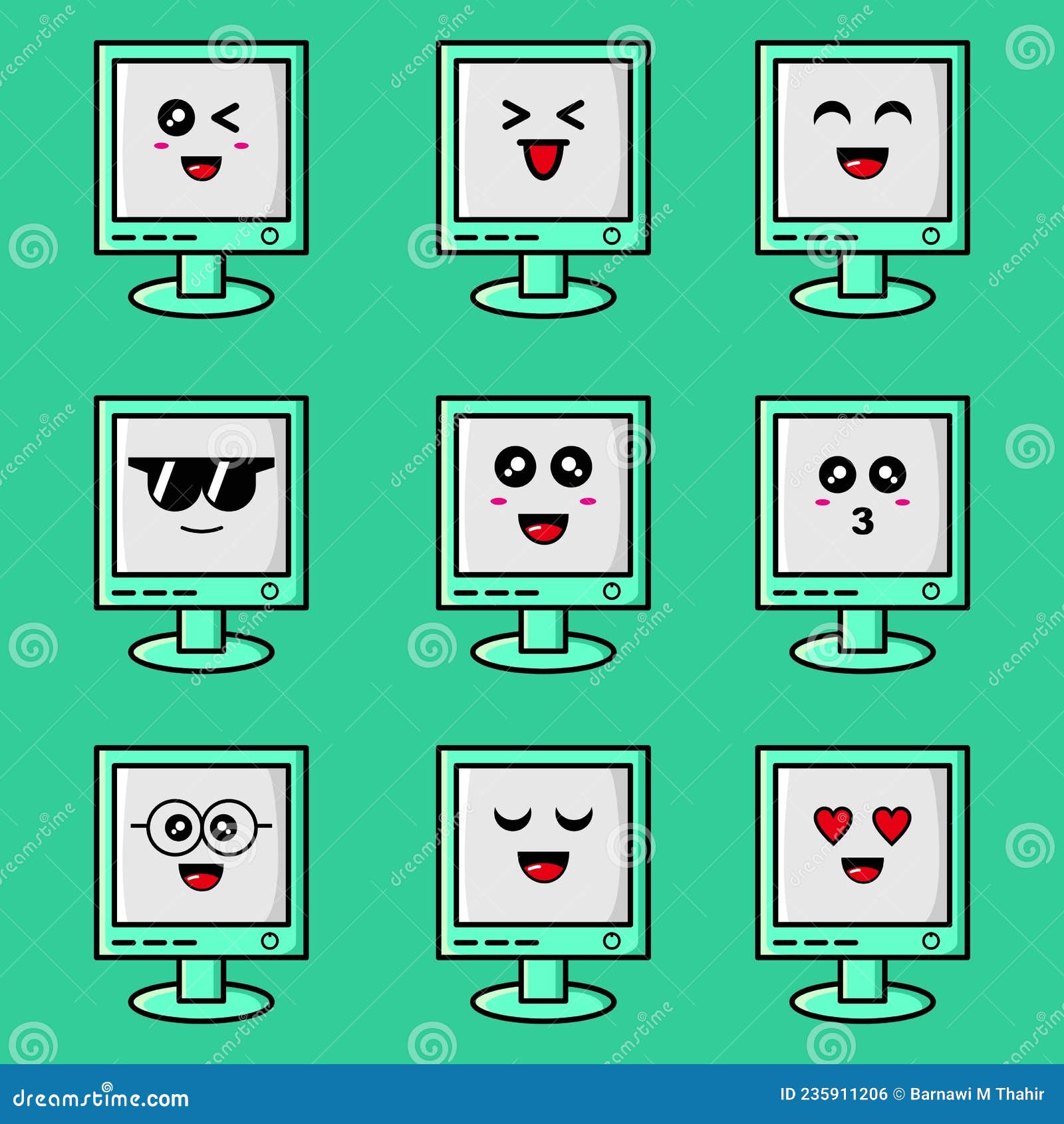 Bundle Set Computer with Emotion Icon Vector Design Stock Vector ...