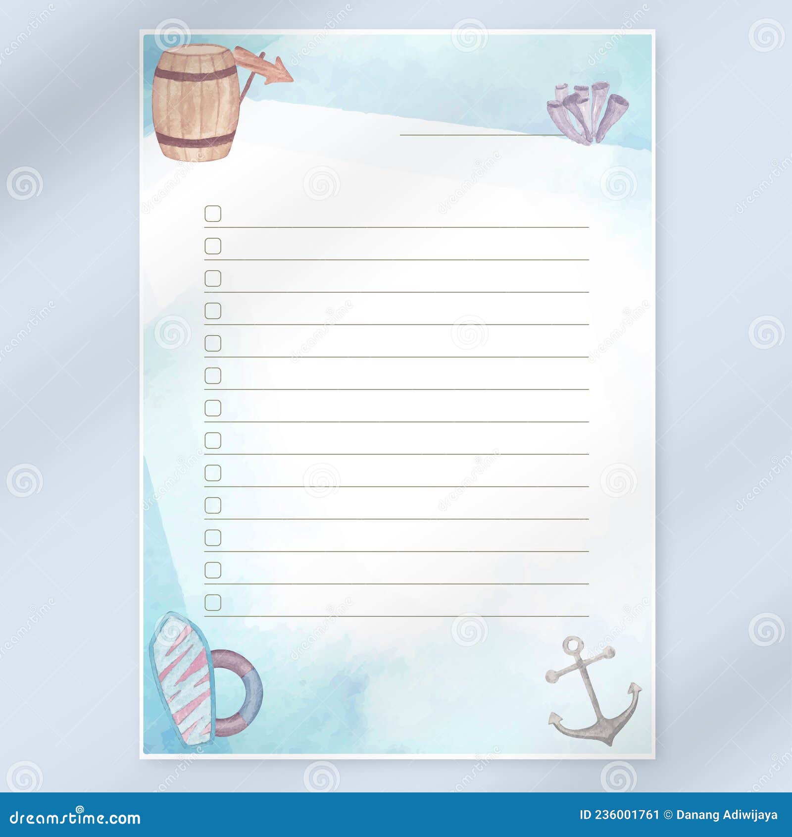 Watercolor Design Sticker Illustration Cute Art Color Set Sea Notes ...