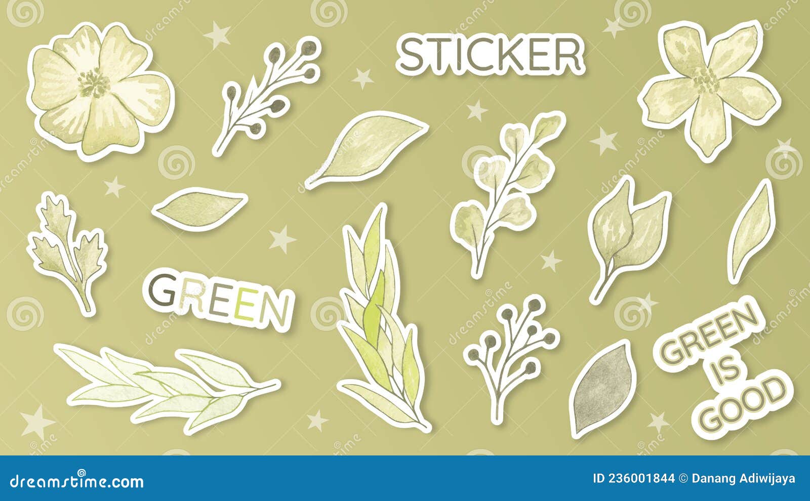 Watercolor Leaves Minimal Style Sticker Green Leaf Floral Design Botany ...