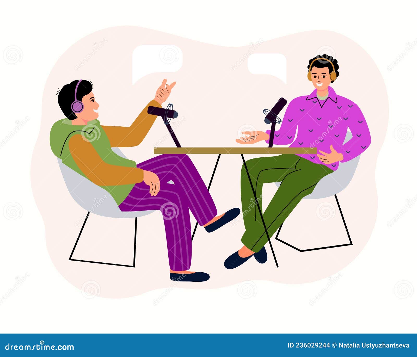 Cartoon Smiling People Recording Audio Podcast or Online Show Vector ...