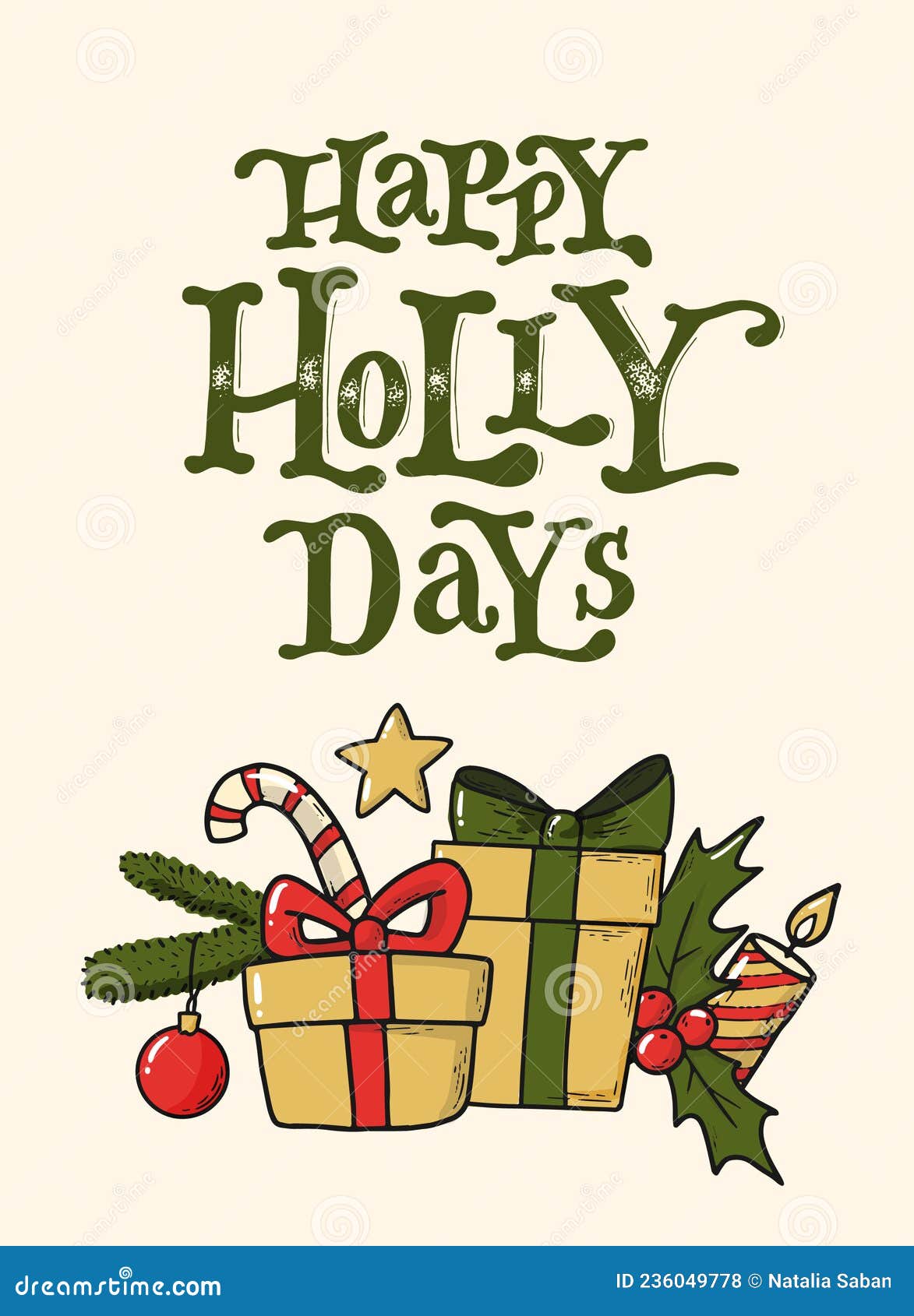 Happy Holly Days Christmas Card Stock Vector - Illustration of quote ...