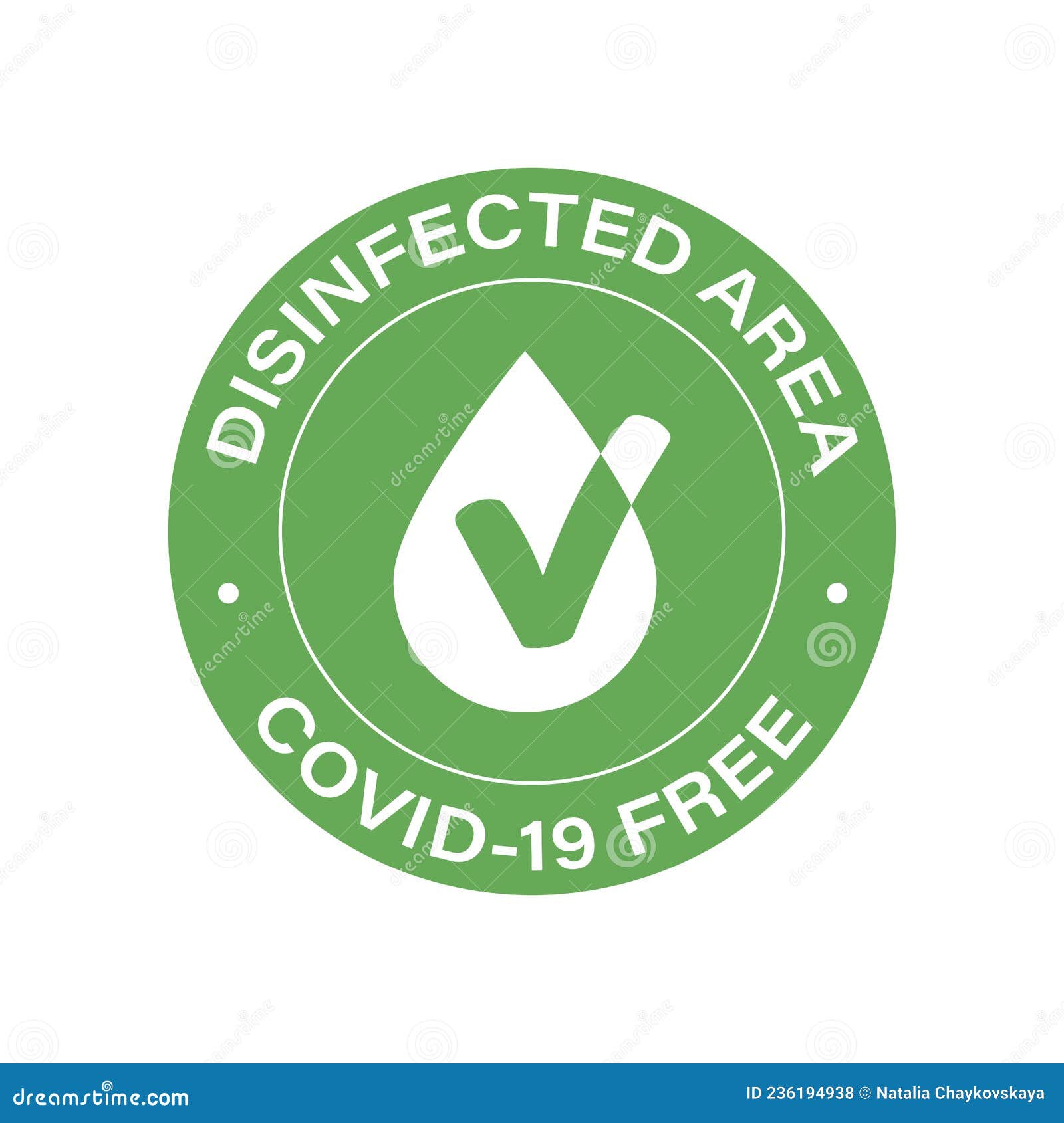 Round Symbol for Disinfected Areas of Covid-19. Coronavirus Free Area ...